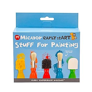 Micador Early Start Stuff for Painting, 5-Piece Set - 3 Sponge + 2 Durable Bristle Brushes - Easy Grip - Rounded Handles - Ages 3+