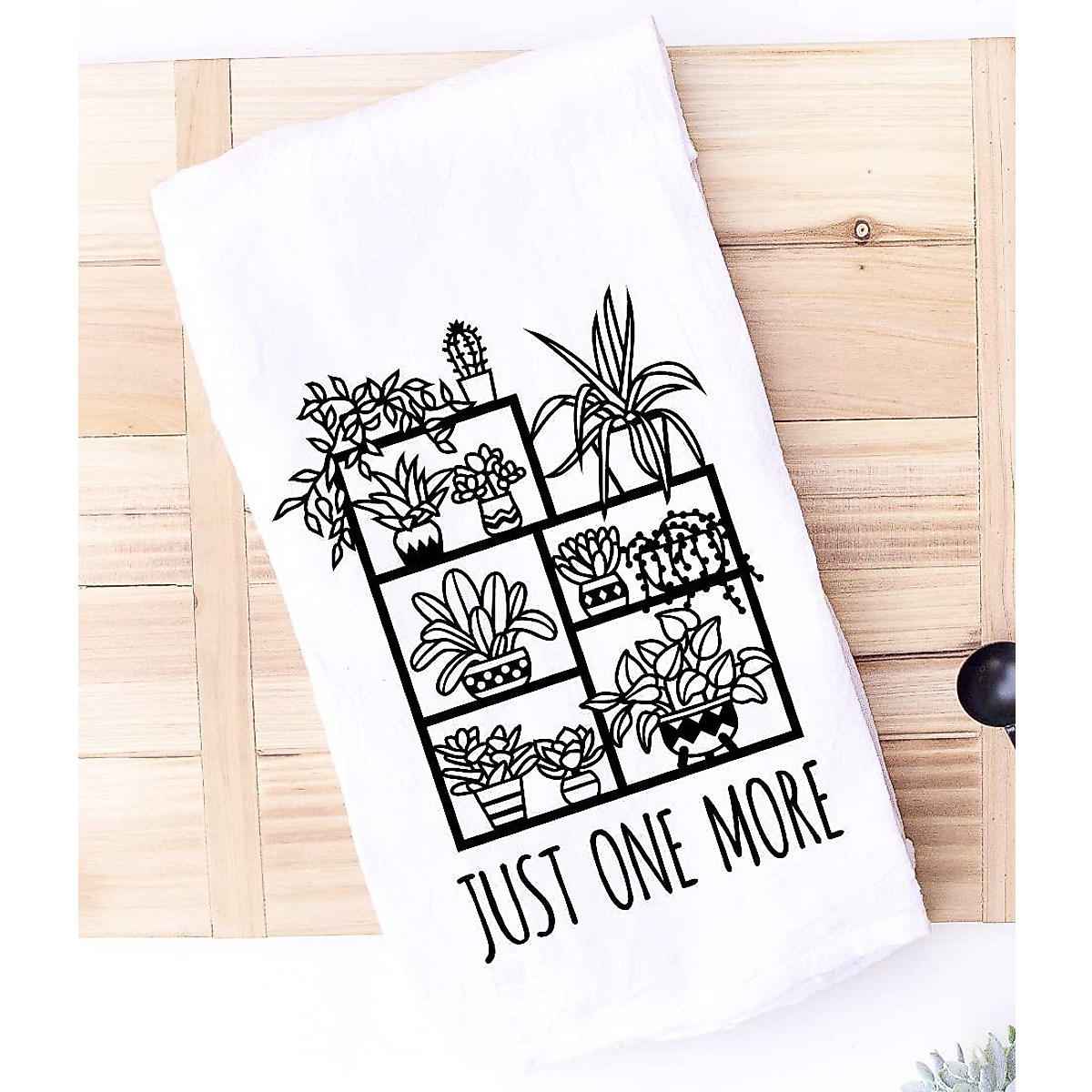 Handmade Funny Kitchen Towel - 100% Cotton Funny Just One More Plant Dish Towel for Plant Lovers - 28x28 Inch Perfect for Housewarming Christmas Mother's Day Birthday Gift (Just One More Plant)