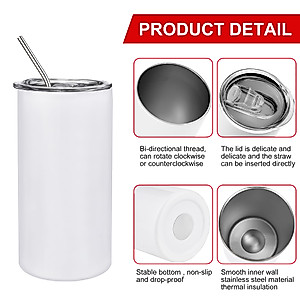 JYLJINGYULI 4 Pack 12 oz Sublimation Tumblers Blanks, 12oz Sublimation Tumbler Cups Blank Bulk, Straight Skinny Insulated Cup Stainless Steel Water Bottle with Lid and Straw for Craft DIY