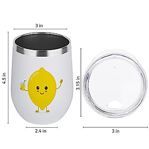 silichee 20 Oz Stainless Steel Wine Tumbler with Lid Cute Smiling Happy Lemon Glass Lemonade Insulated Tumblers Vacuum Coffee Mugs for Hot and Cold Drinks,Coffee,Wine