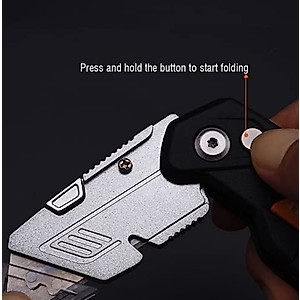 Edward Tools Folding Utility Knife with SK5 Replacement Blades - Foldable Razor Knife with Locking Release Button - Metal Belt Clip - Quick Snap Lock Blade Change - Wire Stripping Notch (1)