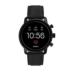 Fossil Men's Gen 4 Explorist HR Heart Rate Stainless Steel and Silicone Touchscreen Smartwatch, Color: Smooth Black (Model: BQD1000)