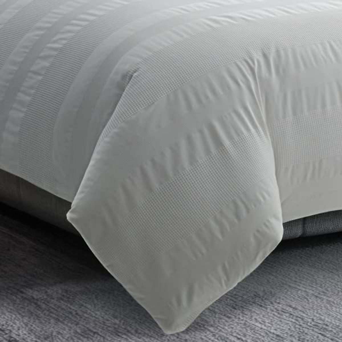 Vera Wang - King Duvet Cover Set, Luxury Cotton Bedding with Matching Shams, All Season Home Decor (Waffle Stripe White, King)