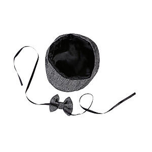 Newborn Baby Boy Flat Newsboy Cap and Bow tie Set Gatsby Cap Pageboy Golf hat (Grey)
