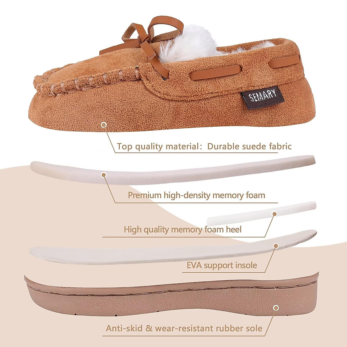 SEMARY Toddler Kids' Moccasin House Shoe with Indoor Outdoor Memory Foam Sole Protection Slipper U722WLFX505J-D-Chestnut-23