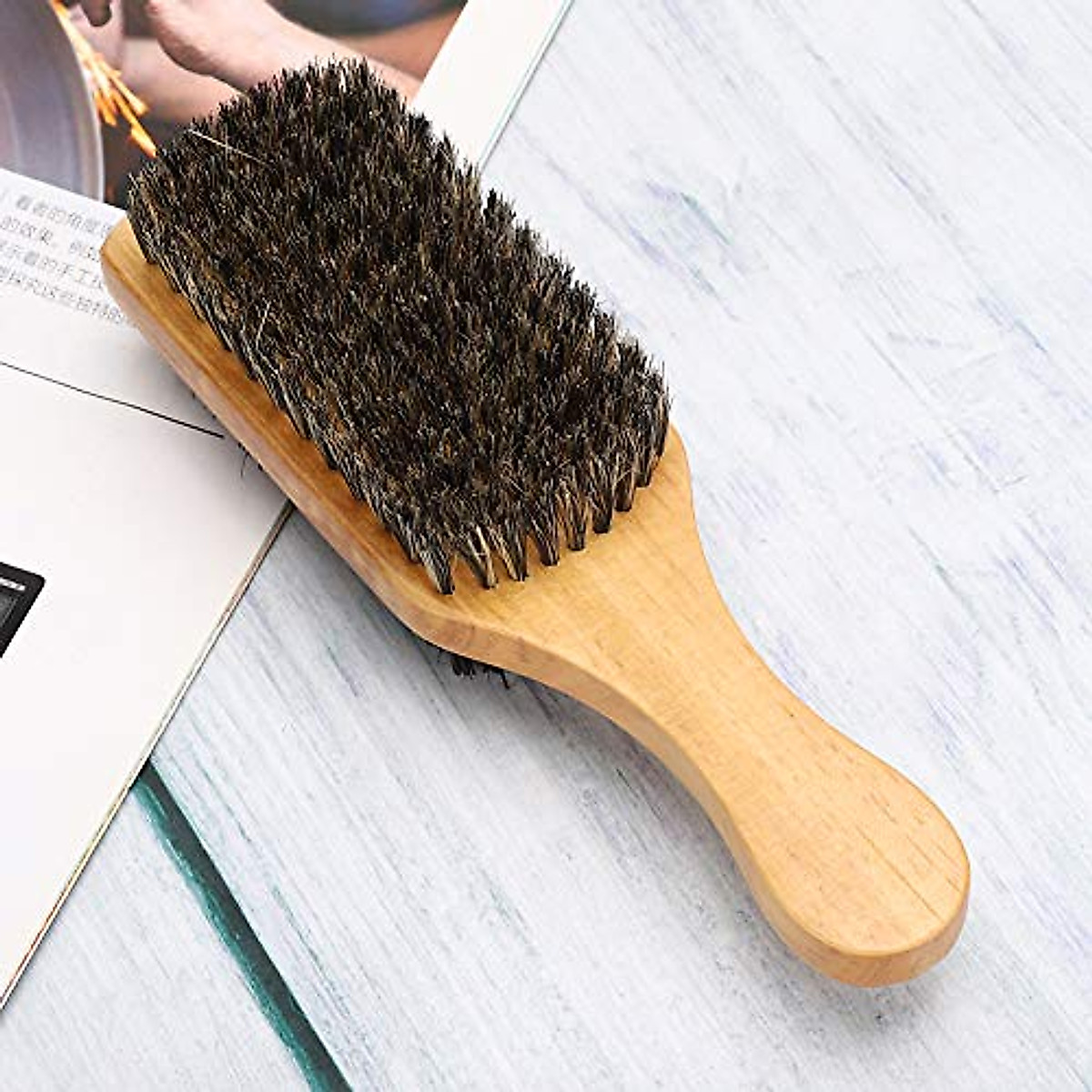Beard Brush Hairbrush Shaving Brushes, Wooden Double-Sided Extra Soft Horse Mane Hair Professional Beard Brush for Daily Beard Care Men(M)