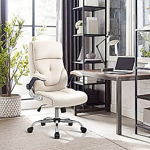 YAMASORO Ergonomic Executive Office Chair with Lumbar Support,Velvet Fabric Home Office Desk Chairs with Wheels, High Back Computer Chairs,Beige
