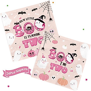 Yavxzvbw 182Pcs Boo I'm Two Decor Birthday Halloween Decorations Two Spooky Birthday Pink Halloween Birthday Party Decorations Girl with Boo Banner for Halloween 2nd Birthday Decorations