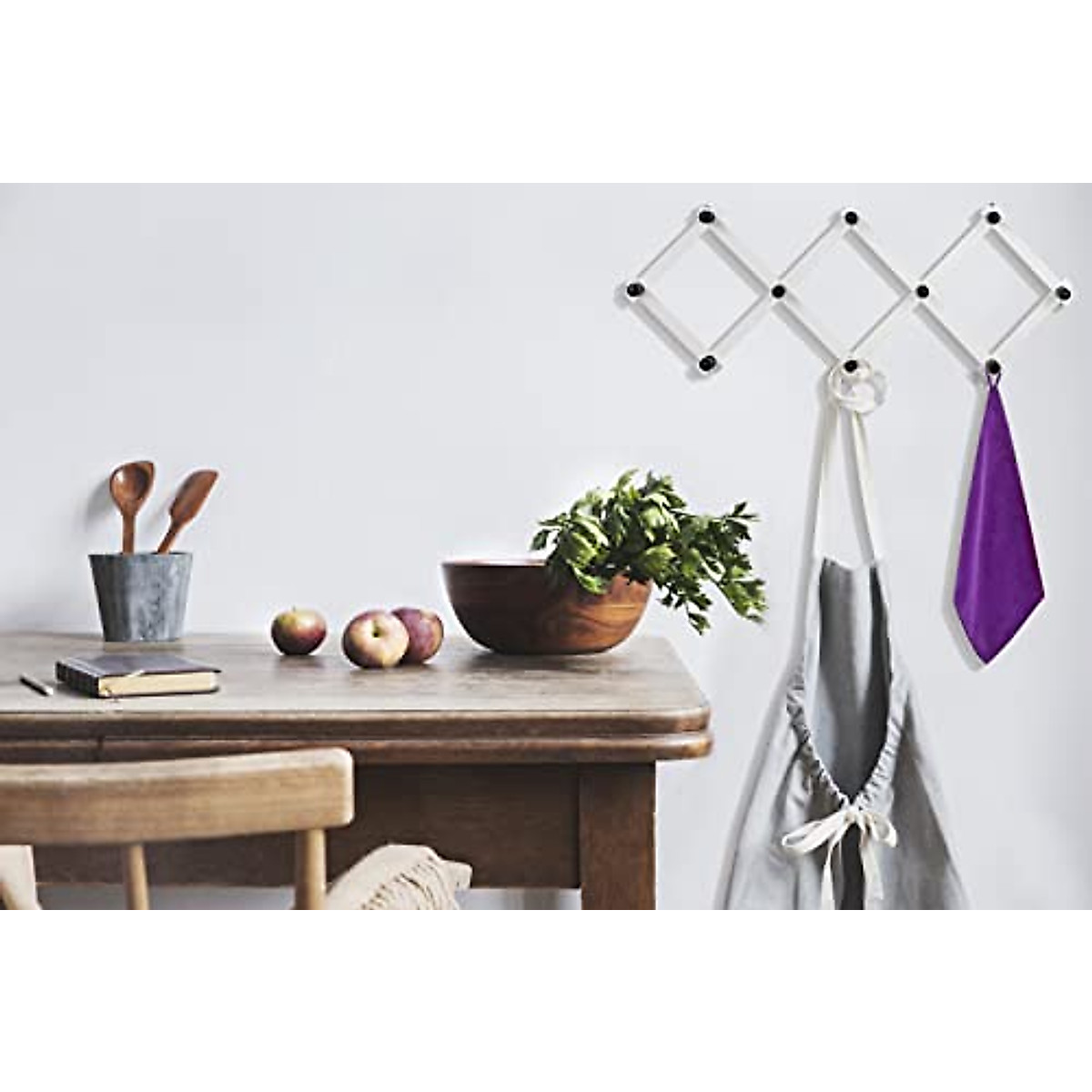 CILXGQLN 2 Pack Expandable Coat Rack Hat Hangers for Wall, Accordion Wall Hangers, Wooden Hat Rack Wall Mounted, 10 Peg Hooks for Keys, Hat, Bags, Coats, Towels, Umbrella, Necklaces, White