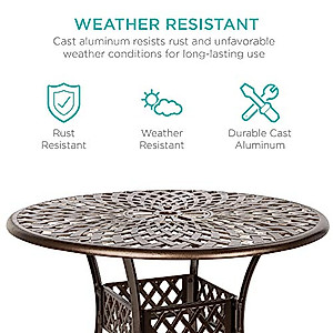Best Choice Products 5-Piece All-Weather Outdoor Cast Aluminum Dining Set for Patio, Balcony, Lawn, Garden, Backyard w/ 4 Chairs, Umbrella Hole, Lattice Weave Design - Brown