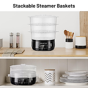 13.7QT Electric Food Steamer for Cooking, Vegetable Steamer with 3 Tiers BPA-Free Baskets, Digital Steamer with Appointment, 800W Fast Cooking, Ideal for Veggies Seafood Rice Black
