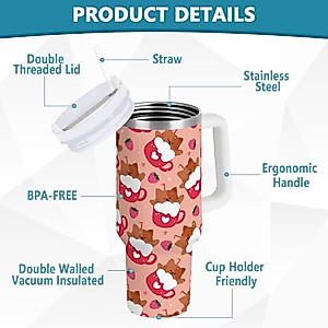 ARGTILDN 40 oz Tumbler Cup Cats Strawberry Insulated Travel Mug with Handle and Straw Lid Stainless Steel Vacuum Coffee Cup Tea Beverage Container Water Bottles for Car Sports office