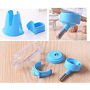 Hamster Automatic Feeder Dispenser for Small Animal Rhamster Ferret Bunny Rabbit Pig Hedgehog Bird Feed Pets, Mini Auto Food Feeding Cage Water Bowl for Vacation（1pcs Feeder+1pcs Water Bowl(Blue)