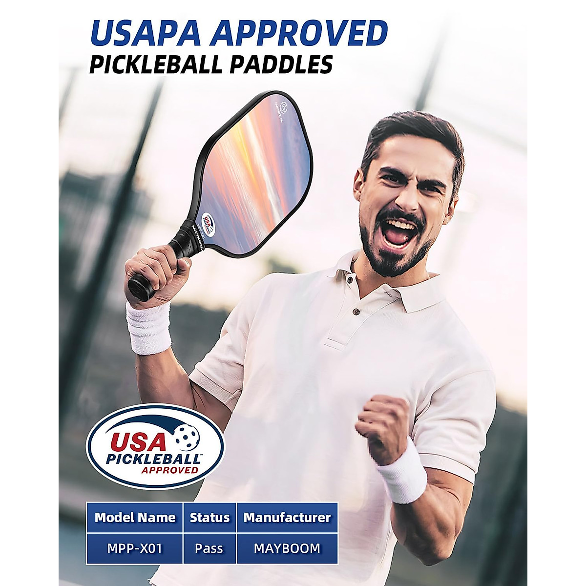 Pickleball Paddles Set of 2 or 4, USAPA Approved Pickleball Paddles Set with 4 Pickleball Balls and Pickleball Carry Bag, Fiberglass Pickle Ball Rackets 2 Pack Gifts for Beginners&Pros(Sunglow 2)