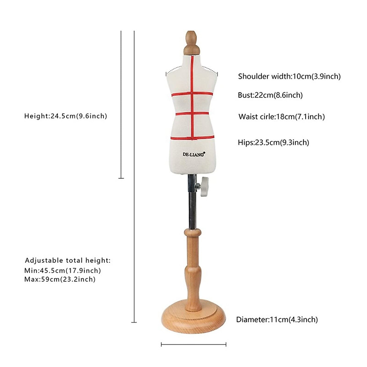 Female Mannequin with Stand, 18-23in Height Adjustable Dress Form Manikin Body with Wooden Base, Pinnable Mannequin Body Dress Jewelry Display for Sewing Dressmakers