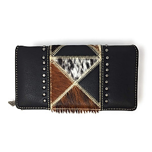 Concealed Carry Hobo Double Flat Strap Purse Southwest Cowhide & Matching Wallet (Black)