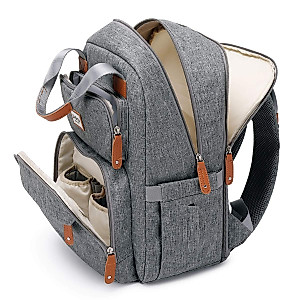 QIMIAOBABY Diaper Bag Backpack, Multifunction Travel Back Pack Maternity Baby Changing Bags (Gray)