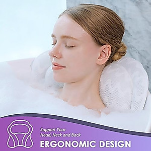 AEROiVi Bath Pillows for Tub Neck and Back Support, Bathtub Pillow with Headrest Cushion, 6 Non Slip Suction Cups Spa Relaxing Bathroom Accessories