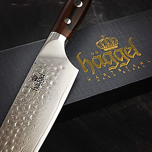 Haggel 8 Inch Damascus Chef Knife for All-Around Food Preparation Ultra-Sharp Professional Kitchen Knife Hand Hammered VG10 Stainless Steel Knife Best Gifts for Chefs