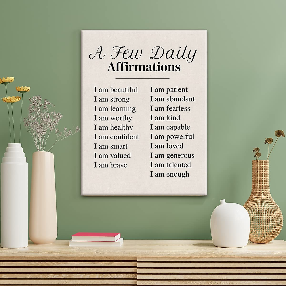 Daily Affirmations Canvas Wall Art Poster Print Gift, Positive Affirmations Painting Ready to Hang Home Office Decor (11.5" x 15")