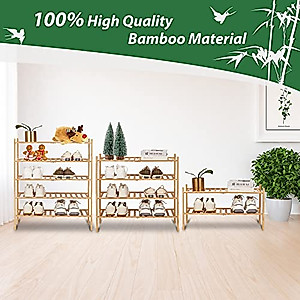Candockway 3-Tier Free Standing Shoe Racks, Stackable Shoe Organizer for Entryway, Bamboo Shoe Rack for Closet, Multifunctional Shoe Shelf for Balcony Bathroom Living Room and Hallway