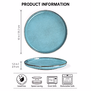 Henten Home Ceramic 10 inch Dinner Plates Set of 4 & 15 OZ Small Bowls Sets of 4 Oven, Microwave Dishwasher Safe