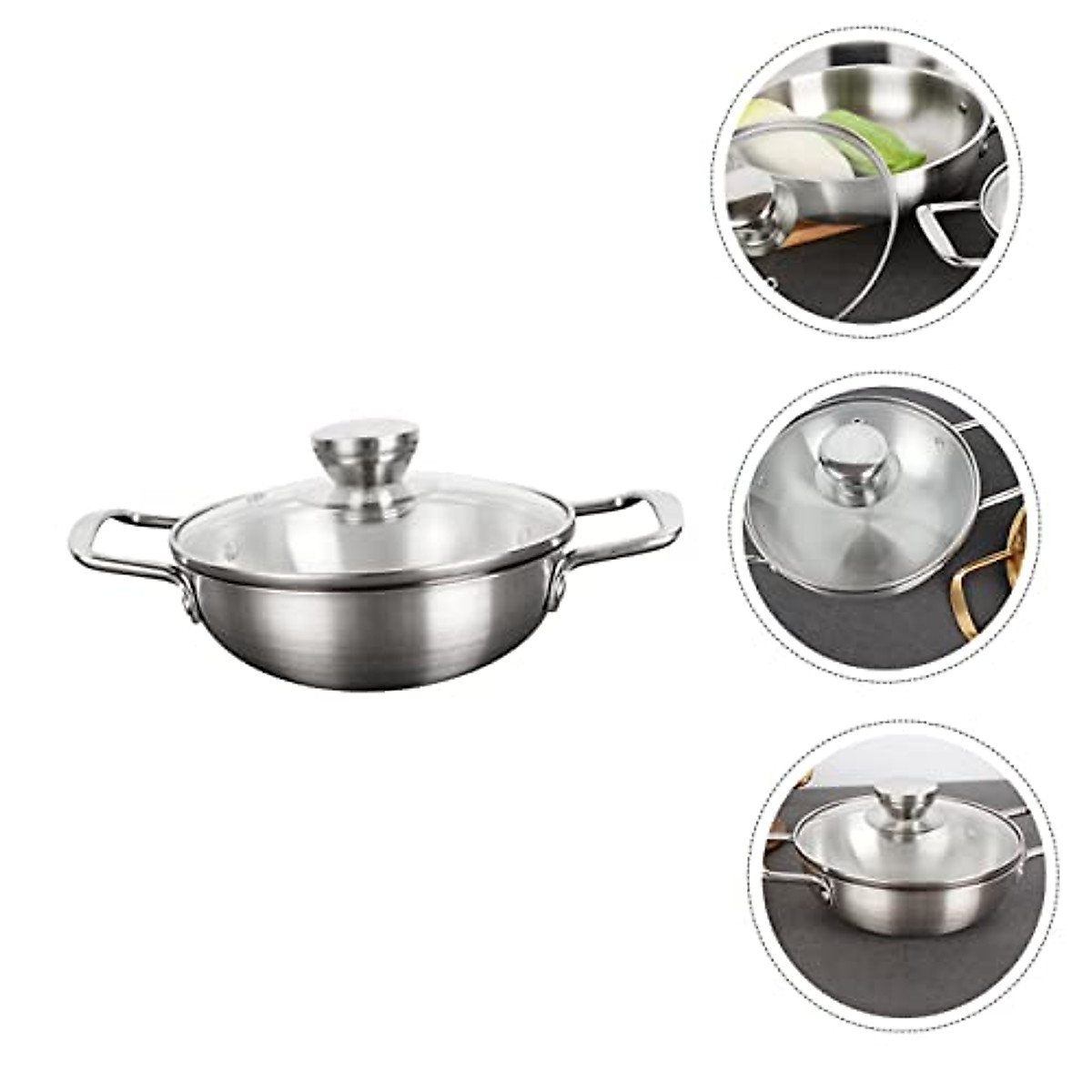 YARNOW 2pcs Stainless Steel Noodle Pot Pasta Cooker Korean Ramen Pot Korean Pots for Cooking Ramen Pot with Lid Cast Iron Pan Stir Fry Pan Large Soup Pot Big Noodles Cooking Pot with Lid