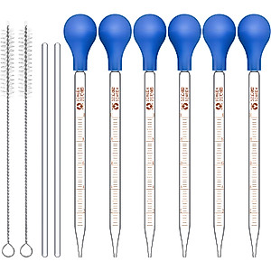 Weewooday Glass Droppers Pipettes Graduated Lab Dropper Glass Liquid Pipette with Big Rubber Hats 20 cm Stir Rod Washing Brush Transfer for Liquid Essential Oil(16 Pieces,Blue,10 ml)