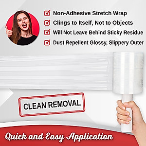 2 Pack Industrial Strength Mini Hand Stretch Wrap 5" 1000 Ft Roll 80 Gauge Thick Clear Cling Plastic Moving Supplies Durable Self-Adhering Packing Pallet Furniture Heavy Duty Shrink Film