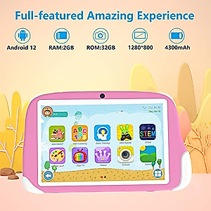 BYANDBY Kids Tablet 8 inch, Android 12 Tablet for Kids, 1280×800 HD Touch Screen, 2+32GB, 512GB Expand Tablet PC, Games, Wi-Fi, Dual Camera, Gift for Girls(Pink