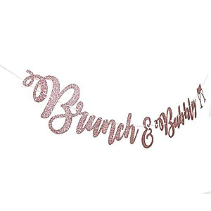 Rose Gold Glitter Brunch & Bubbly Banner Sign Garland Pre-strung for Bridal Brunch Shower Bachelorette Party Champagne Bubbly Bar