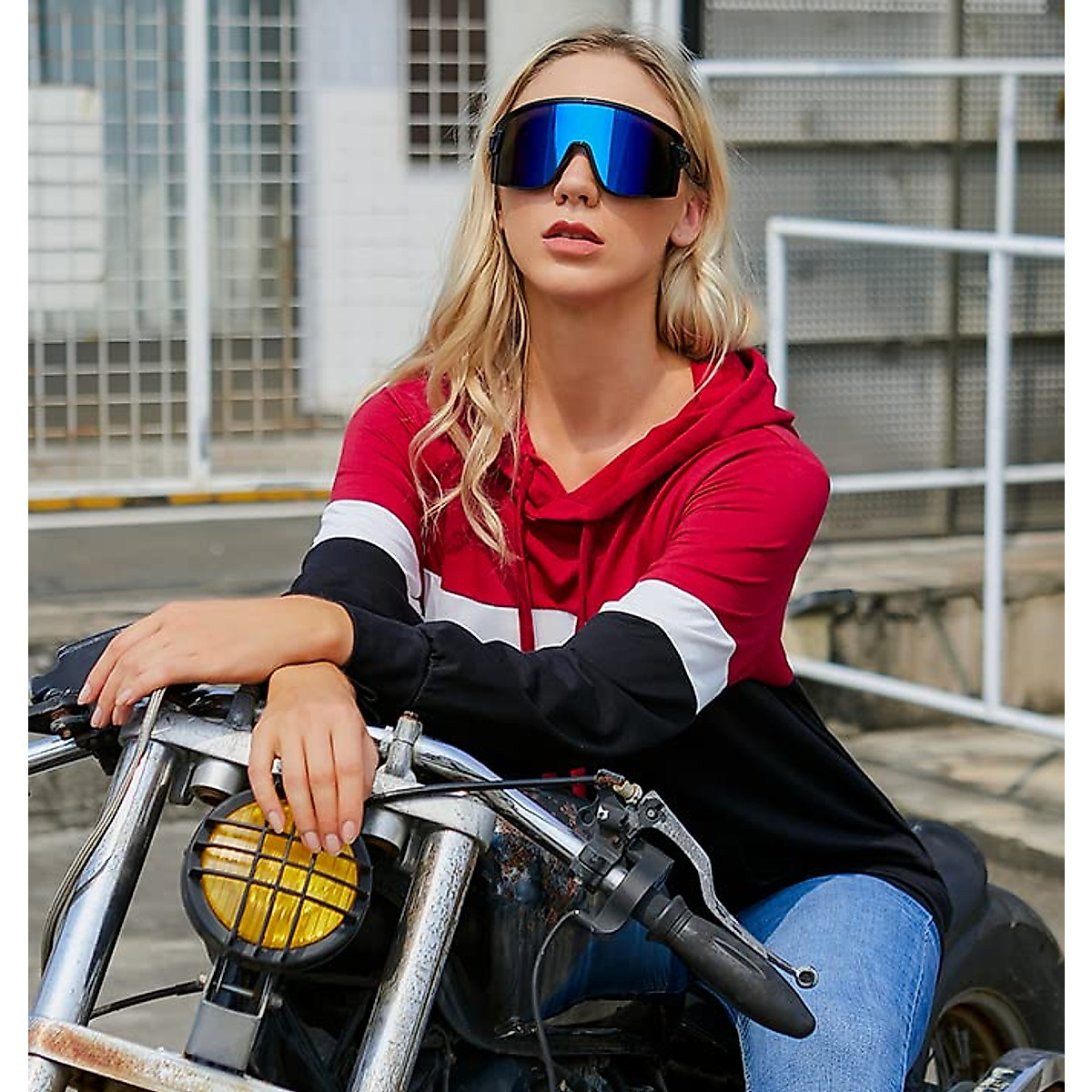 Karsaer Vision Big Shield Wraparound Sunglasses Rave for Men Women Neon Sun Visor Glasses Cycling Ski Shades 80s 90s