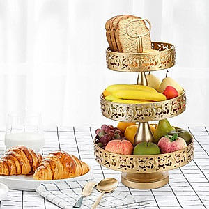 Double-Sided Gold 3 Tiered Decorative Tray, Serving Tray, Cake Stand, Farmhouse Decor, Party Decorations for Celebration, Holiday, Gift