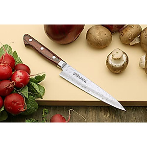 Yoshihiro VG-10 16 Layer Hammered Damascus Stainless Steel Petty Utility Knife (5.3'' (135mm))