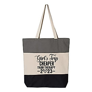 Girls Trip Cheaper Than Therapy 2023 Bag Girl's Trip Girls Weekend Totes Travel Beach Bag Vacation Bag Best Friends Gift (Tri-color Grey, 15"L x 15"H x 3"D)