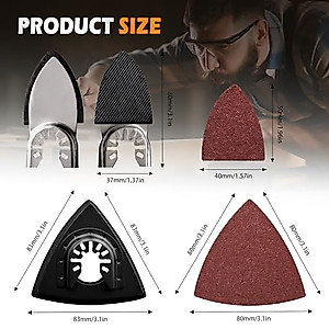 104Pcs Oscillating Tool Sanding Pads, 2Pcs Triangle Sanding Pads and 2Pcs Finger Sanding Pad, 100Pcs Multitool Sandpaper, Grit Fit for Finishing Wood Sanding Plaster