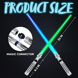 JOYIN Extendable 2-in-1 Light Up Sword for Kids, Dual LED Swords Set with FX Sound (Motion Sensitive) and Realistic Sliver Handle for Fighters and Warriors, New Years Eve Party Supplies Boys Stuff