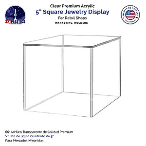 Marketing Holders 5" Acrylic Display Riser Box with One Open Side Versatile Clear Square Retail Merchandise Storage Bin or Product Platform