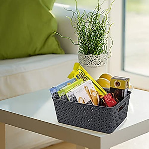 Neadas Plastic Woven Storage Basket, Plastic Weave Storage Bin, 4 Packs