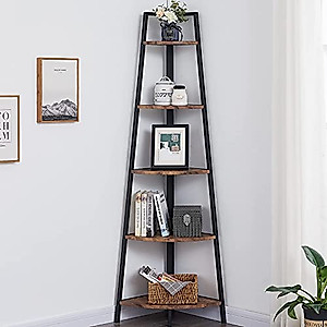 OIAHOMY Corner Shelf 70 Inch Tall Bookcase 5- Tier Industrial Corner Bookshelf Corner Ladder Shelf Small Bookshelf Rustic Plant Stand Rack Freestanding -Rustic Brown