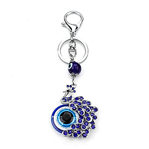 Luxshiny Wall Hanging Decor Lucky Jewelry Blue Evil Eye Ornament Peacocks Keychain Evil Eye Key Hanging Pendant Bag Car Key Hanging Decoration Protection Amulet Hamsa Hand Keychain Men Keychain