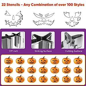 Halloween Pumpkin Carving Kit Tools: 30PCS Pumpkin Carving Tools Set includes 22 Stainless Steel Stencils, Hammer, Spoon, Carve Knife, Candles, Halloween Gifts DIY Pumpkin Decorating Kit Safe for Kids
