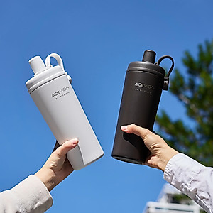 ACEVIDA 28oz Stainless Steel Double Insulated Tumbler with Ceramic Coating Inside, Magnet Design to Attract the Lid, Leakproof, Silicone Top Straw, Silicone Carry Loop, Fit in Cup Holder (Black)