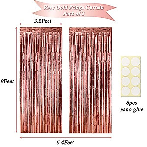 RUBFAC Rose Gold Foil Fringe Curtain, 6.4x8 Feet, Pack of 2, Metallic Rose Gold Streamers, Rose Gold Backdrop for Party Decorations for Birthday Decor Bachelorette Wedding Princess Party Graduation