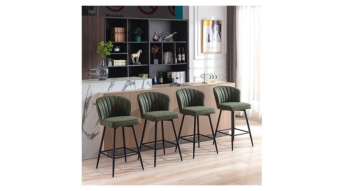 CIMOO Green Leather Bar Stools Set of 2 | Modern Counter Height Chairs