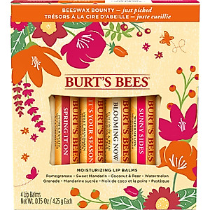 Burt's Bees Gifts, 4 Lip Balm Products, Just Picked Set - Pomegranate, Sweet Mandarin, Coconut Pear & Watermelon (4 Pack)