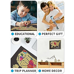 JARLINK Scratch Off USA Map Poster, 12x17 inches United States Map with Unique Accessories Set, Personalized Travel Poster, Gift for Travelers