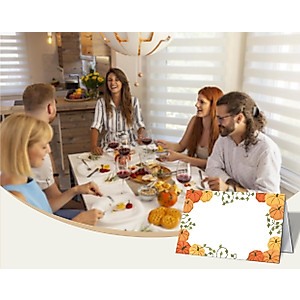 25 Pack Place Cards, Editable Name Cards for Table Seating, Thanksgiving Pumpkins, Fall Autumn Party Tent Style Cards for Baby Shower, Birthday Party, Party Decoration and Supplies-LE01