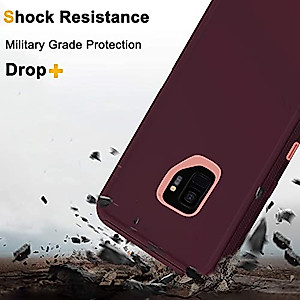 Annymall for Samsung Galaxy S9 Case with Screen Protector, Full Body Heavy Duty Shockproof Drop-Proof Phone Case Rugged Triple-Layer Defender Protective Cover for Samsung Galaxy S9 (Wine/Pink)