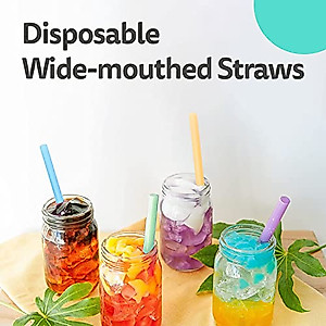 Fanale 125 Pcs Macarons Jumbo Smoothie Straws, Disposable Boba Straws for Smoothies, Milkshakes & iced Coffee, Individually Wrapped Multi Color Plastic Straws (12mm Wide & 210mm Long)